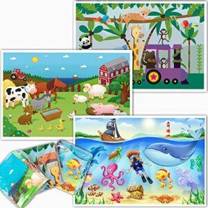 homeworthy disposable placemats for baby - cute animal toddler placemat that sticks to tables at restaurants - (assorted 40 pack with 3 designs)