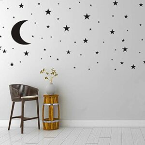 moon and stars wall decal vinyl sticker, removable children kids art diy sticker mural for boy girls baby room decoration good night nursery wall decor home house bedroom design (black)