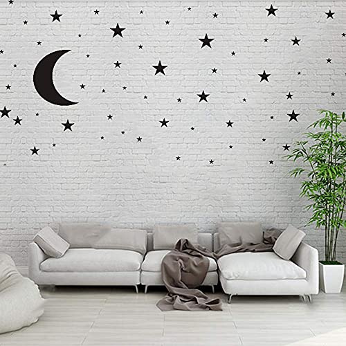 Moon and Stars Wall Decal Vinyl Sticker, Removable Children Kids Art DIY Sticker Mural for Boy Girls Baby Room Decoration Good Night Nursery Wall Decor Home House Bedroom Design (Black)