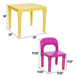 ZENY Kids Plastic Table and 4 Chairs Set, Multicolor Play Room Furniture for Toddlers Reading, Train, Art, Crafts