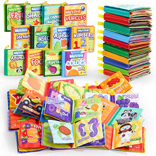 JOYIN 12 Pcs Bath Books, Nontoxic Fabric Soft Crinkly Cloth Books, Waterproof, Bathtub Pool and Early Education First Toys for Infant Newborn Baby Toddlers Kids Birthday Gifts