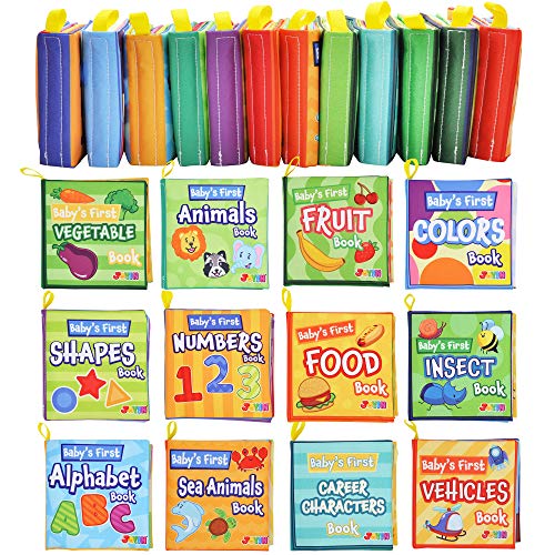 JOYIN 12 Pcs Bath Books, Nontoxic Fabric Soft Crinkly Cloth Books, Waterproof, Bathtub Pool and Early Education First Toys for Infant Newborn Baby Toddlers Kids Birthday Gifts