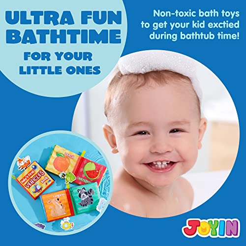 JOYIN 12 Pcs Bath Books, Nontoxic Fabric Soft Crinkly Cloth Books, Waterproof, Bathtub Pool and Early Education First Toys for Infant Newborn Baby Toddlers Kids Birthday Gifts