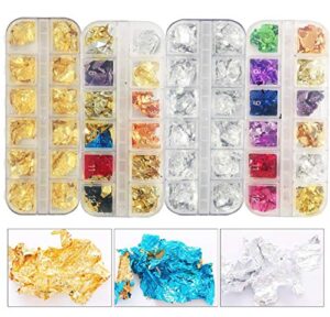 luckforever 4 boxes gold silver nail foil flakes mixed color aluminum foil leaf paper supplies accessories for art crafts, resin, gilding, painting, nail art diy