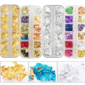 LuckForever 4 Boxes Gold Silver Nail Foil Flakes Mixed Color Aluminum Foil Leaf Paper Supplies Accessories for Art Crafts, Resin, Gilding, Painting, Nail Art DIY