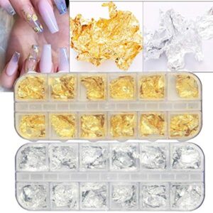 LuckForever 4 Boxes Gold Silver Nail Foil Flakes Mixed Color Aluminum Foil Leaf Paper Supplies Accessories for Art Crafts, Resin, Gilding, Painting, Nail Art DIY