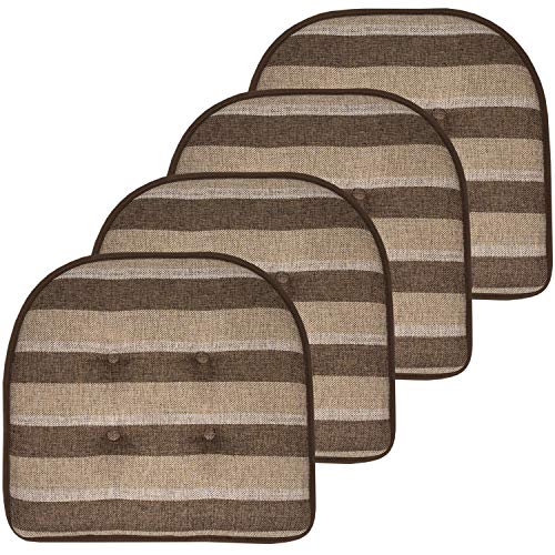 Sweet Home Collection Chair Cushion Memory Foam Pads Tufted Slip Non Skid Rubber Back U-Shaped 17" x 16" Seat Cover, 4 Count (Pack of 1), Bradford Chocolate/Beige