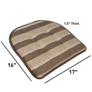 Sweet Home Collection Chair Cushion Memory Foam Pads Tufted Slip Non Skid Rubber Back U-Shaped 17" x 16" Seat Cover, 4 Count (Pack of 1), Bradford Chocolate/Beige