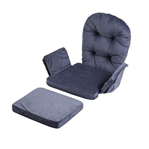 Qiilu Grey Glider Rocking Chair Replacement Cushions Velvet Washable,Cotton Chair Pad Wood Rocking Chair Cushions Total Chair Pad Cushion with Storage Pockets for Chairs and Ottoman