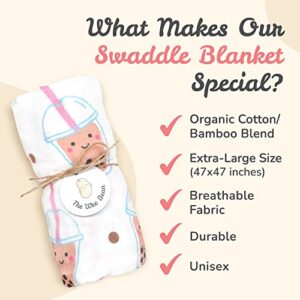 The Wee Bean Baby Swaddle Blanket, Organic Cotton and Bamboo Muslin Blanket, Soft, Breathable, & Multipurpose Baby Blankets for Boys & Girls, Japan Sushi Design, 47 x 47 Inches