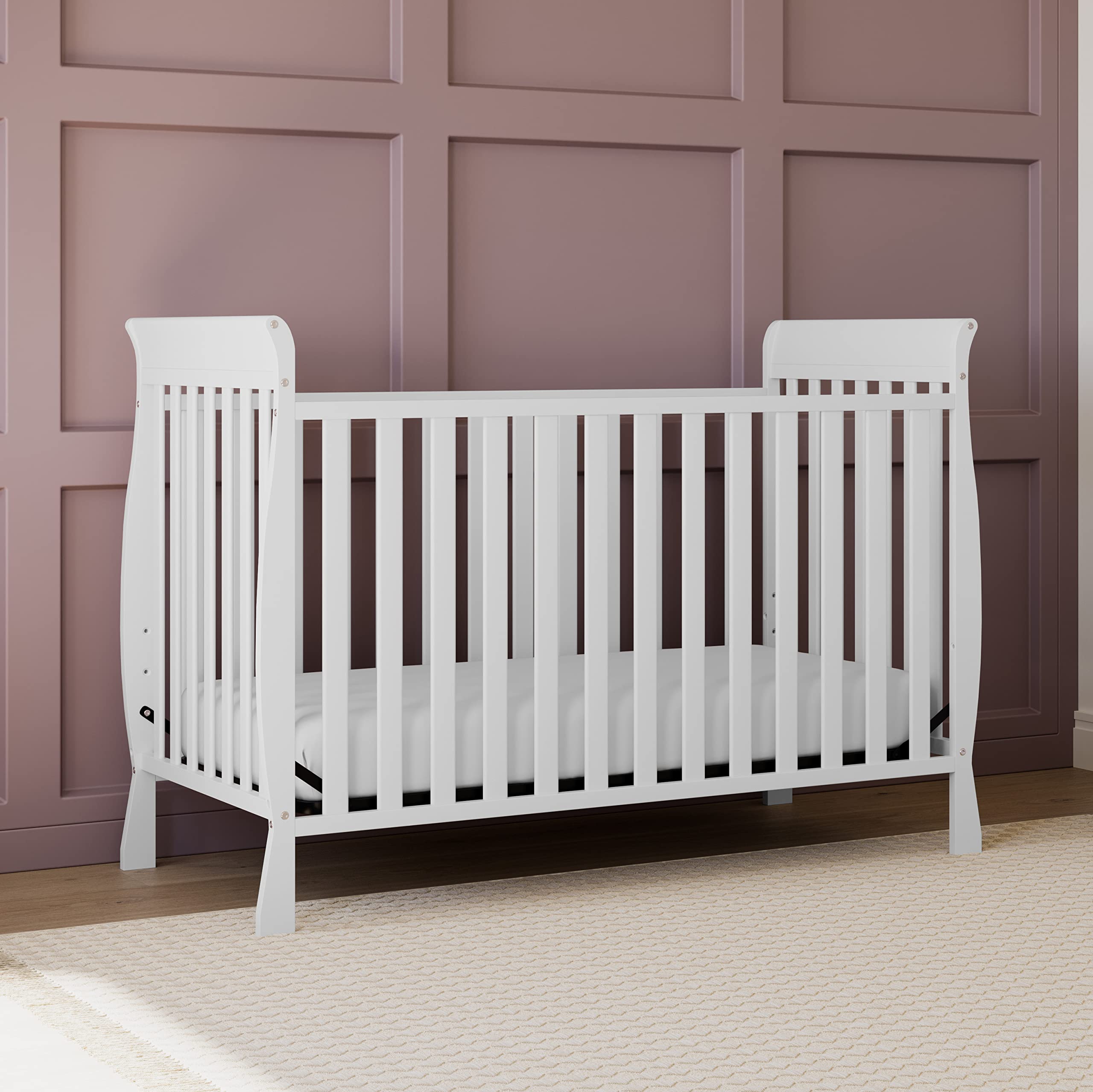 Graco Storkcraft Maxwell Convertible Crib (White) – GREENGUARD Gold Certified, Converts to Toddler Bed and Daybed, Fits Standard Full-Size Crib Mattress, Classic Crib with Traditional Sleigh Design