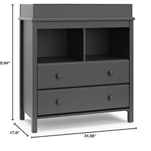 Storkcraft Alpine 2 Drawer Changing Table Chest (Gray) - Attached Changing Table Topper Fits Any Standard-Size Baby Changing Pad, 2 Drawers, 2 Shelves for Extra Nursery Storage, Easy to Assemble