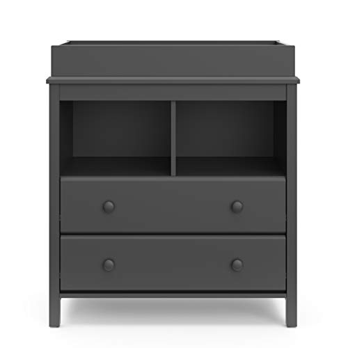 Storkcraft Alpine 2 Drawer Changing Table Chest (Gray) - Attached Changing Table Topper Fits Any Standard-Size Baby Changing Pad, 2 Drawers, 2 Shelves for Extra Nursery Storage, Easy to Assemble