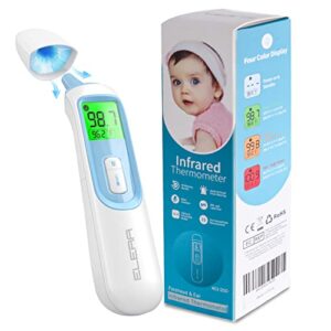 ear thermometer for baby, elera infrared thermometer with automatic switching mode of ear & forehead, 1s measurement, 4 color backlight display with fever indicator