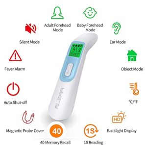 Ear Thermometer for Baby, ELERA Infrared Thermometer with Automatic Switching Mode of Ear & Forehead, 1s Measurement, 4 Color Backlight Display with Fever Indicator