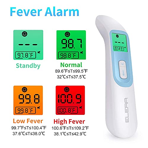 Ear Thermometer for Baby, ELERA Infrared Thermometer with Automatic Switching Mode of Ear & Forehead, 1s Measurement, 4 Color Backlight Display with Fever Indicator