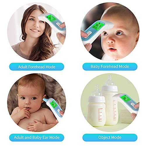 Ear Thermometer for Baby, ELERA Infrared Thermometer with Automatic Switching Mode of Ear & Forehead, 1s Measurement, 4 Color Backlight Display with Fever Indicator