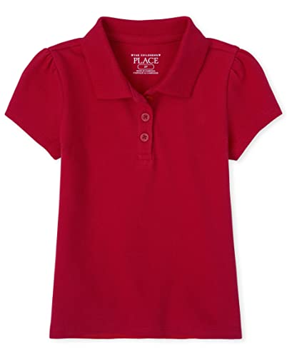 The Children's Place Baby Girls and Toddler Girls Short Sleeve Pique Polo, Ruby, 5T