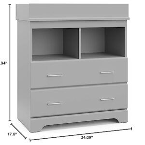 Storkcraft Brookside 2 Drawer Changing Table Dresser (Pebble Gray) – Nursery Dresser Organizer with Changing Table Topper, Chest of Drawers for Bedroom with 2 Drawers, Universal Design