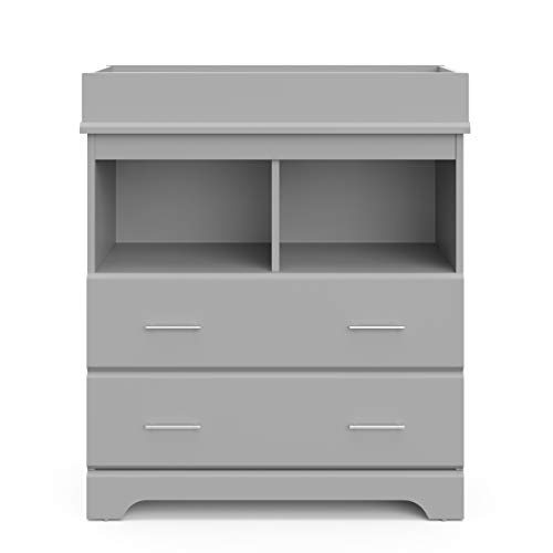 Storkcraft Brookside 2 Drawer Changing Table Dresser (Pebble Gray) – Nursery Dresser Organizer with Changing Table Topper, Chest of Drawers for Bedroom with 2 Drawers, Universal Design