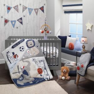 lambs & ivy hall of fame sports animals 5-piece crib bedding set - gray/blue