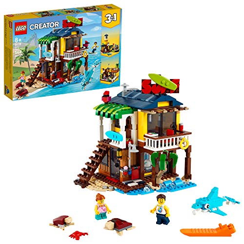 LEGO Creator 3-in-1 Surfer Beach House 31118 - Featuring Lighthouse, Pool House, Boat, 2 Minifigures, Dolphin Figure, Great Summer Building Toy Set for Kids, Girls, and Boys Ages 8+