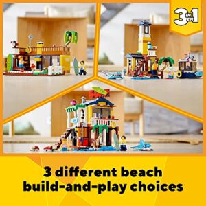 LEGO Creator 3-in-1 Surfer Beach House 31118 - Featuring Lighthouse, Pool House, Boat, 2 Minifigures, Dolphin Figure, Great Summer Building Toy Set for Kids, Girls, and Boys Ages 8+