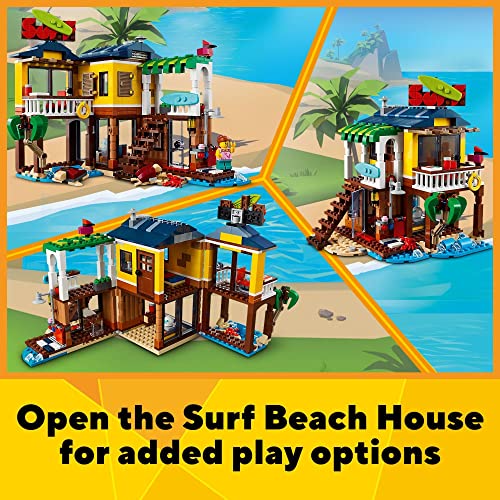 LEGO Creator 3-in-1 Surfer Beach House 31118 - Featuring Lighthouse, Pool House, Boat, 2 Minifigures, Dolphin Figure, Great Summer Building Toy Set for Kids, Girls, and Boys Ages 8+