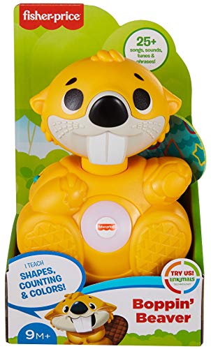 Fisher-Price Linkimals Baby & Toddler Learning Toy Boppin’ Beaver With Interactive Lights & Music For Ages 9+ Months,Yellow