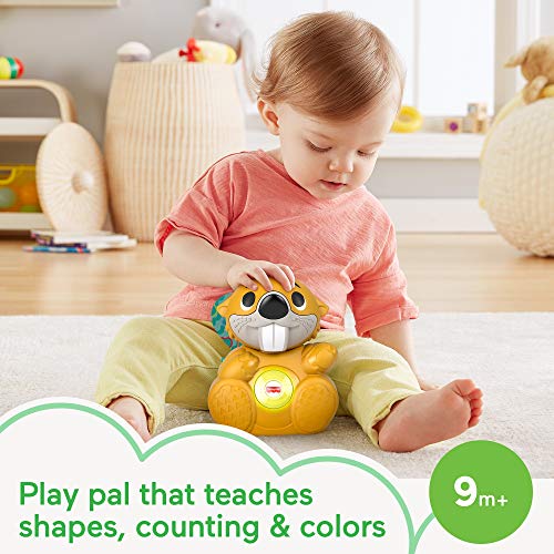 Fisher-Price Linkimals Baby & Toddler Learning Toy Boppin’ Beaver With Interactive Lights & Music For Ages 9+ Months,Yellow