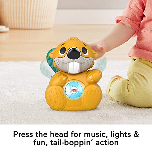 Fisher-Price Linkimals Baby & Toddler Learning Toy Boppin’ Beaver With Interactive Lights & Music For Ages 9+ Months,Yellow