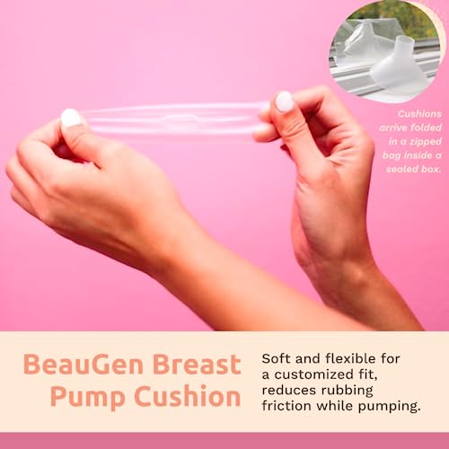 BeauGen Breast Pump Cushion 2.0 – Breast Pump Sizing Insert for Flange Comfort & Fit – Soft, Stretchy, Clear Breast Pump Accessory – BPA Free, Food Safe – Compatible with Flange Sizes 21-28mm (1 Pair)