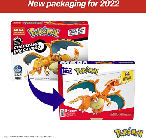 MEGA Pokémon Action Figure Building Toys Set, Charizard With 222 Pieces, 1 Poseable Character, 4 Inches Tall, Gift Ideas For Kids