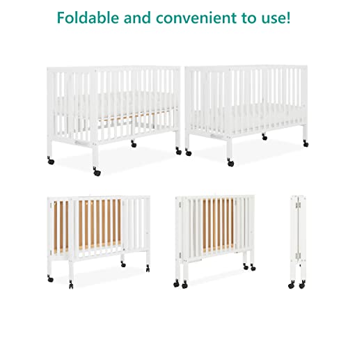 Dream On Me Quinn Full-Size Folding Crib In White, Removeable Wheels, Modern Nursey, Adjustable Mattress Support, Portable Crib, Patented Folding System