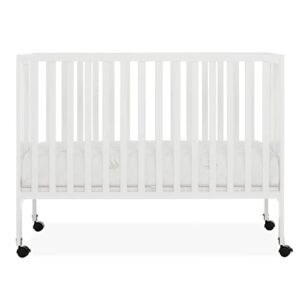 Dream On Me Quinn Full-Size Folding Crib In White, Removeable Wheels, Modern Nursey, Adjustable Mattress Support, Portable Crib, Patented Folding System