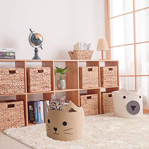 VK Living Cotton Rope Bear Animal Basket Foldable Large Woven Storage Basket Baby Nursery Cute Laundry Hamper for Toys,Blanket, Towels Clothes in Bedroom Living Room White