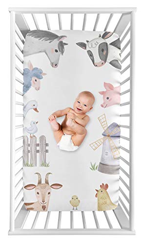 Sweet Jojo Designs Farm Animals Boy or Girl Fitted Crib Sheet Baby or Toddler Bed Nursery Photo Op - Watercolor Farmhouse Horse Cow Sheep Pig