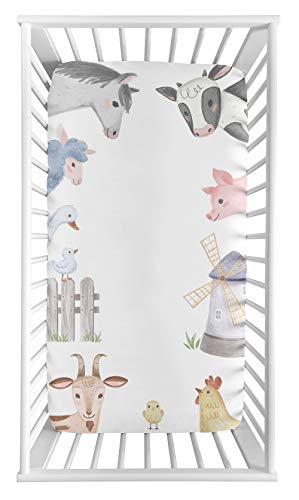 Sweet Jojo Designs Farm Animals Boy or Girl Fitted Crib Sheet Baby or Toddler Bed Nursery Photo Op - Watercolor Farmhouse Horse Cow Sheep Pig