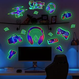 3D Glow in The Dark Game Wall Decal Gamer Boy Wall Stickers Video Game Controller Wall Decor for Boys Room Kids Bedroom Home Playroom Decoration