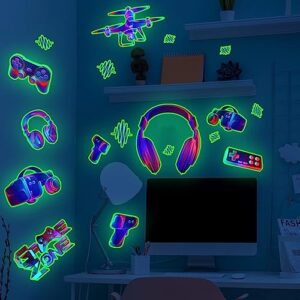 3D Glow in The Dark Game Wall Decal Gamer Boy Wall Stickers Video Game Controller Wall Decor for Boys Room Kids Bedroom Home Playroom Decoration