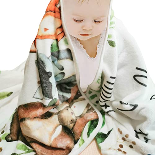 RICEFINE Woodland Baby Monthly Milestone Blanket, Woodland Animals Baby Growth Chart Monthly Blanket, Watch Me Grow Baby Woodland Forest Nursery for New Moms Baby Shower (50"x40")