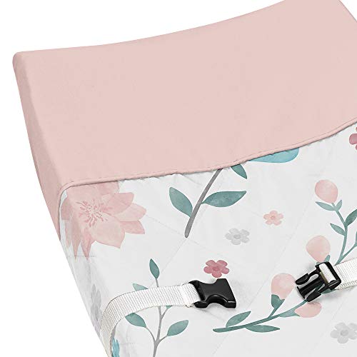 Sweet Jojo Designs Floral Rose Flowers Girl Baby Nursery Changing Pad Cover - Blush Pink Teal Turquoise Aqua Blue Grey Pop Flower Boho Shabby Chic Modern Colorful Watercolor Roses Leaf Daisy Tulip