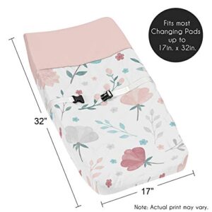 Sweet Jojo Designs Floral Rose Flowers Girl Baby Nursery Changing Pad Cover - Blush Pink Teal Turquoise Aqua Blue Grey Pop Flower Boho Shabby Chic Modern Colorful Watercolor Roses Leaf Daisy Tulip