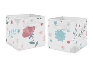 sweet jojo designs floral rose flowers foldable fabric storage cube bins boxes organizer toys kid baby childrens - set of 2 - blush pink teal turquoise aqua blue grey pop flower boho shabby chic roses