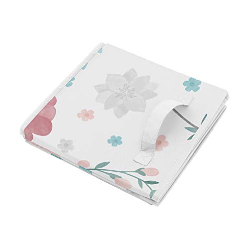 Sweet Jojo Designs Floral Rose Flowers Foldable Fabric Storage Cube Bins Boxes Organizer Toys Kid Baby Childrens - Set of 2 - Blush Pink Teal Turquoise Aqua Blue Grey Pop Flower Boho Shabby Chic Roses