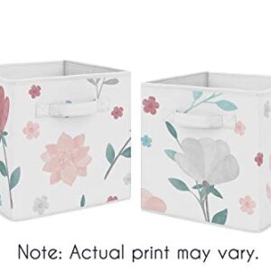 Sweet Jojo Designs Floral Rose Flowers Foldable Fabric Storage Cube Bins Boxes Organizer Toys Kid Baby Childrens - Set of 2 - Blush Pink Teal Turquoise Aqua Blue Grey Pop Flower Boho Shabby Chic Roses