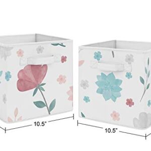 Sweet Jojo Designs Floral Rose Flowers Foldable Fabric Storage Cube Bins Boxes Organizer Toys Kid Baby Childrens - Set of 2 - Blush Pink Teal Turquoise Aqua Blue Grey Pop Flower Boho Shabby Chic Roses