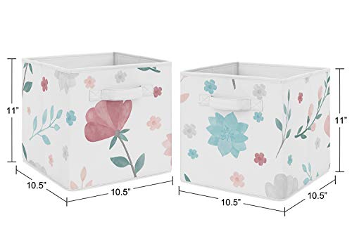 Sweet Jojo Designs Floral Rose Flowers Foldable Fabric Storage Cube Bins Boxes Organizer Toys Kid Baby Childrens - Set of 2 - Blush Pink Teal Turquoise Aqua Blue Grey Pop Flower Boho Shabby Chic Roses