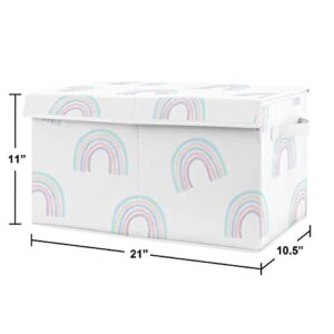 Sweet Jojo Designs Pastel Rainbow Girl Small Fabric Toy Bin Storage Box Chest For Baby Nursery or Kids Room - Blush Pink, Purple, Teal, Blue and White