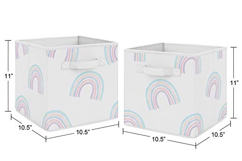 Sweet Jojo Designs Pastel Rainbow Foldable Fabric Storage Cube Bins Boxes Organizer Toys Kids Baby Childrens - Set of 2 - Blush Pink, Purple, Teal, Blue and White